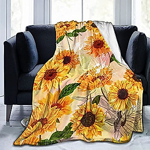 tiehrpr Flannel Fleece Throw Blanket Sunflower Gifts Print for Kids Adults Women 50"X40"