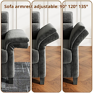 LIKIMIO 92 Inch Sofa, Comfy Lounge Couch with Adjustable armrests, Extra Deep Seats 3 Seater Sofa, Modern Couches for Living Room/Apartment, Easy Assembly, Gray Chenille