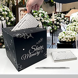 Etomiel 50 Pcs Share a Memory Cards, Funeral Guest Book for Memorial Service Celebration of Life Memory Cards, with Silver Signature Pen, Memory Table Signs and Memory Box for Funeral Favors