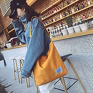 Women's Retro Large Size Canvas Shoulder Bag Hobo Crossbody Handbag Casual Tote (B-yellow)