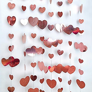 52 Ft Rose Gold Heart Garland Hanging Paper Love Heart Streamer Banner for Anniversary Mothers Day Valentines Day Bachelorette Engagement Wedding Bridal Shower Birthday Party Decorations Supplies