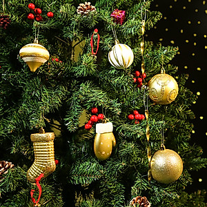 AMS 81ct Christmas Ball Ornaments Holiday Tree Decorations in a Reusable Hand-Help Gift Box for Xmas Tree Decor(Gold)