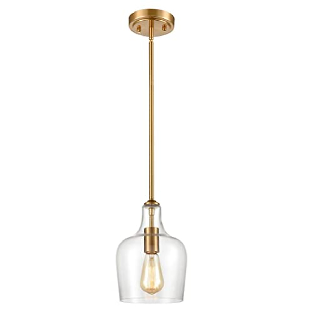 JEENKAE Modern Brass Glass Kitchen Pendant Lighting Rod-Hung Gold Pendant Light, 1-Light-1