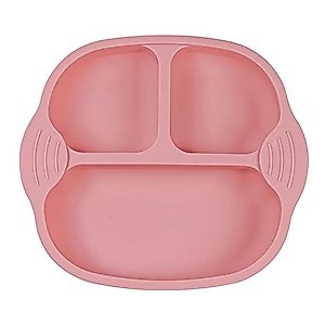 IDVVSSX Silicone Suction Plate for Toddler, Baby Plate with Suction, Kids Silicone Divided Plate, Adorable Baby Toddler Plate with Handles, Pink