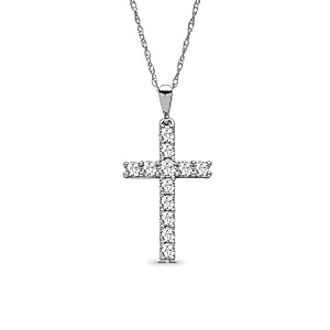 ARAIYA FINE JEWELRY 14K White Gold Round-shape Diamond Cross Pendant with Sterling Silver Chain Necklace (1/2 cttw, I-J Color, I2-I3 Clarity), 18"