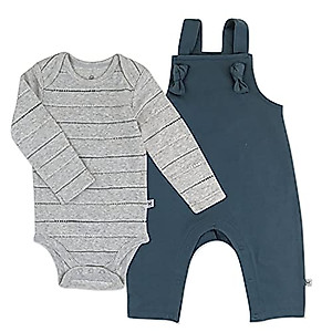 HonestBaby Baby Boys' 2-Piece Organic Cotton Overall & Top Set (Legacy), Gray Slate, Newborn