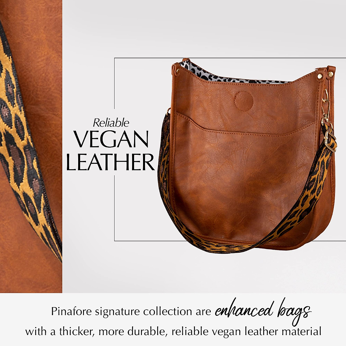 Pinafore Signature Vegan Leather Crossbody Fashion Shoulder Bag with Adjustable Strap (Signature Tan)