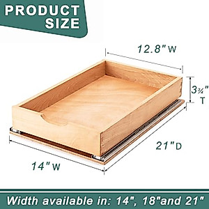 SITOO Pull Out Drawers for Kitchen Cabinets, Pull Out Cabinet Organizer, Fully Assembled Wood Cabinet Pull Out Drawer, Fast and Easy DIY Installation, 14”W x 21”D