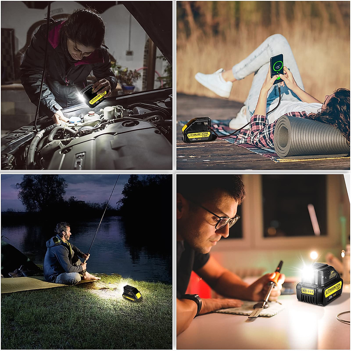 Battery Adapter for Dewalt 20v Battery USB Phone Charger, Led Work Light with Dual USB Charger and 12v DC Port,Power Source Supply for 14.4-20v Max Lithium-Ion Battery