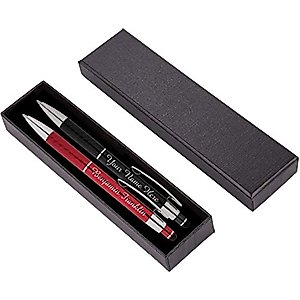 Express Pencils™ - Personalized Pens Gift Set - 2 Pack of Metal Pens w/gift box - Luxury Ballpoint Pen Custom Engraved with Name, Logo or Message for Executive, Business or Personal use (Black-Red)