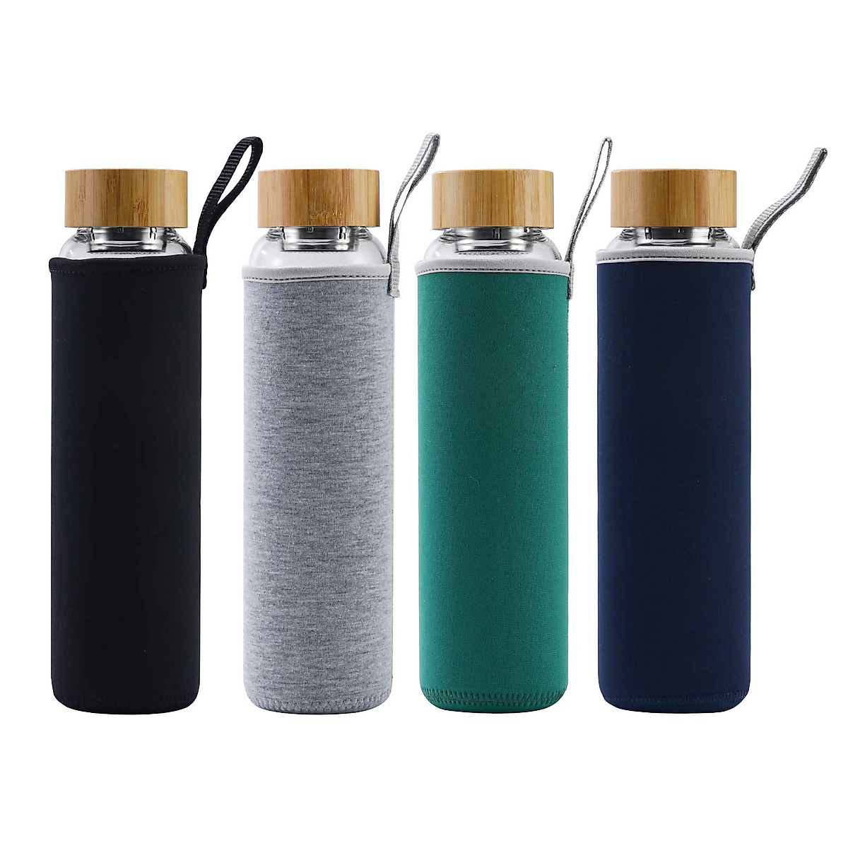 sunkey Glass Water Bottle 32 oz Wide Mouth with Sleeve Bamboo Lid Motivational Water Bottle With Time Marker Reusable Safe for Hot Cold Drinks Bpa Free (Gray)