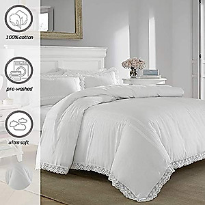 Laura Ashley - Queen Duvet Cover Set, Reversible Cotton Bedding with Matching Shams, Lightweight Home Decor for All Seasons (Annabella White, Queen)