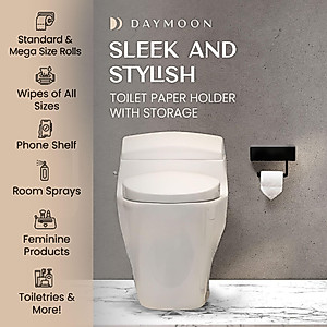 Day Moon™ Matte Black Toilet Paper Holder with Shelf, Wipe Holder for Bathroom Flushable Wipes Dispenser Toilet Paper and Wipes Holder Toilet Paper Holder with Storage, Toilet Paper Holder Wall Mount