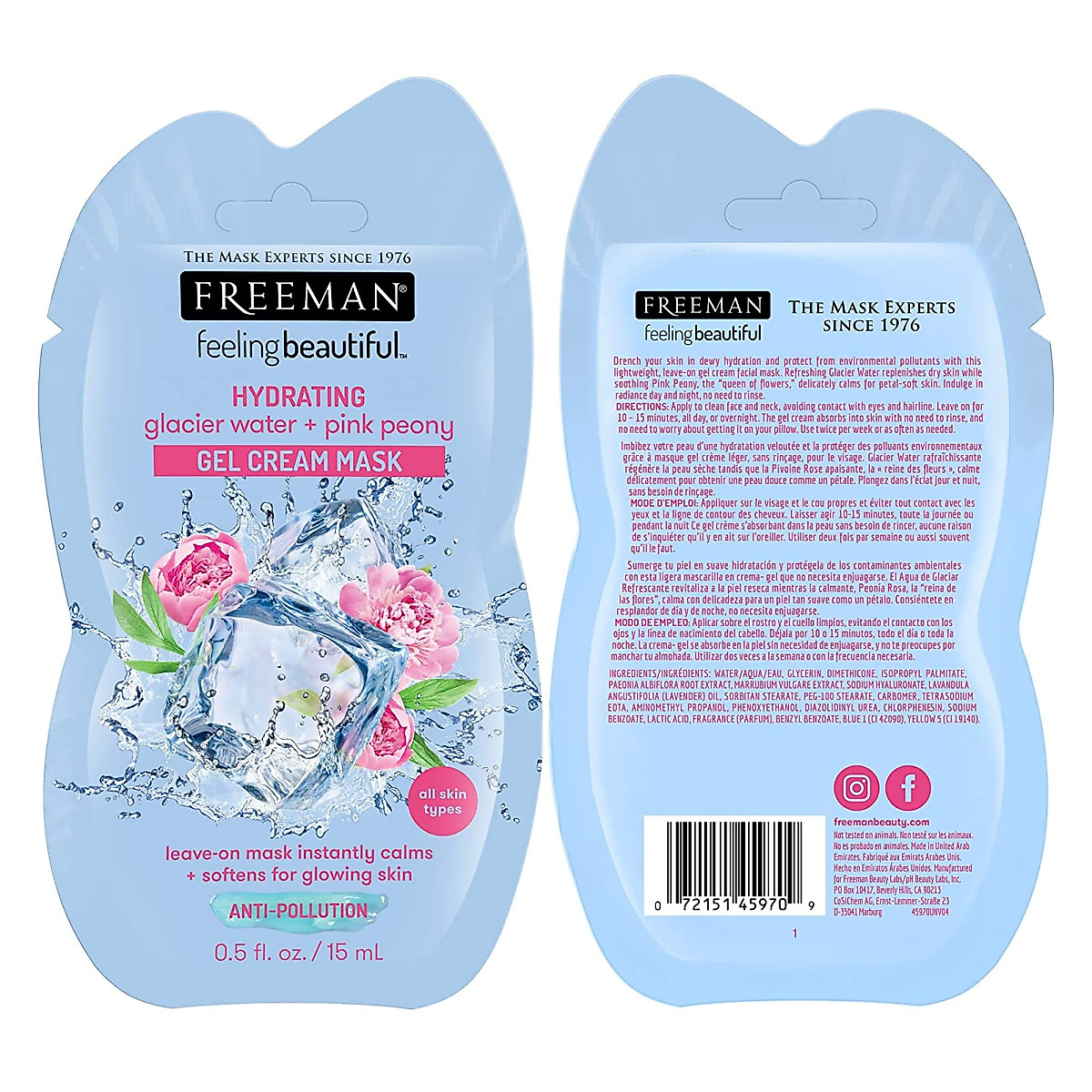 FREEMAN Facial Mask Variety Pack: Oil Absorbing and Anti Stress Clay, Detoxifying Charcoal Mud, Clearing Peel Off, Hydrating Gel Cream Beauty Face Masks, 6 count