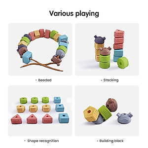 TUMAMA 18PCS Baby Blocks, Soft Building Blocks with Shapes and Textures, Baby Teething Toys, Baby Bath Toys with Lacing, for 3 Years Old Up