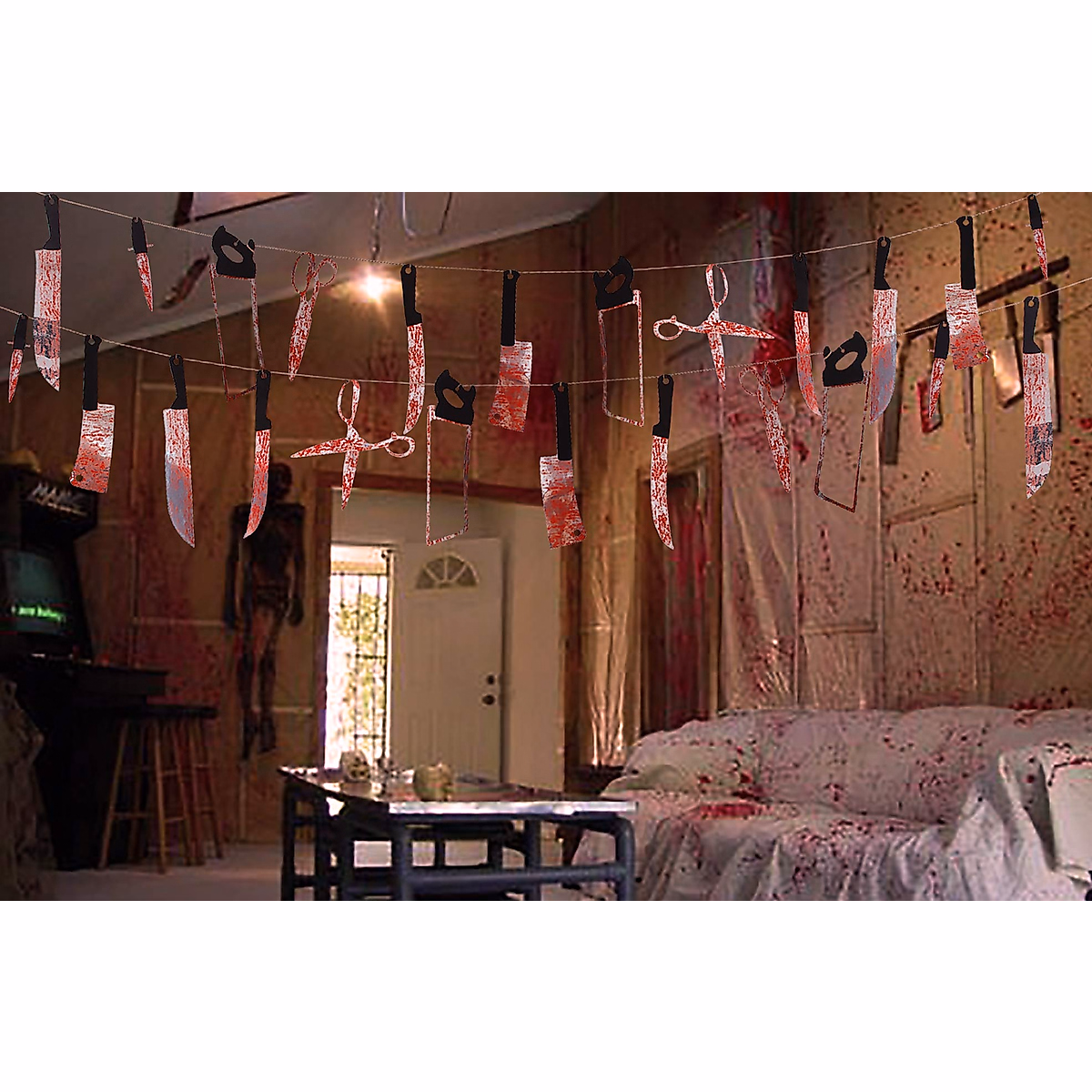 Halloween Party Decorations Bloody Banner: Horror Scary Garland Decor for Creepy Movie Theme Birthday Carnival Spooky Props Supplies, 4PCS