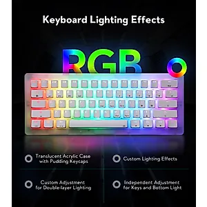 GK GAMAKAY K61 Pro 60% RGB Gasket Mechanical Keyboard, Bluetooth/USB-C Wired/2.4GHz Wireless 61 Keys Hot Swap Gaming Keyboard with CNC Acrylic Base Pudding PBT/ABS Keycaps (Gateron Red Switch)