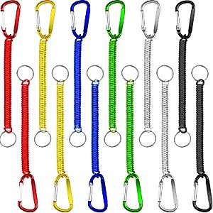 12 Pieces Fishing Lanyard Spring Coil Keychain Cord Retractable Coiled Tether Multicolor Safety Lanyard Ropes with Stainless Steel Clips for Fishing Boating