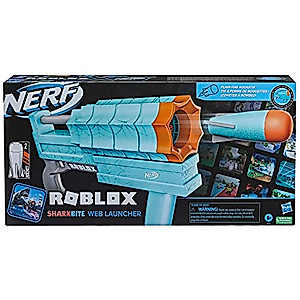 NERF Roblox Sharkbite: Web Launcher Rocker Blaster, Includes Code to Redeem Exclusive Virtual Item, 2 Rockets, Pump Action