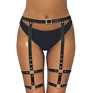 GEMILY Leather Waist Chains Belt Punk Black Body Harness Garter Leg Harness Body Chains Belt Rave Accessories for Women(1)