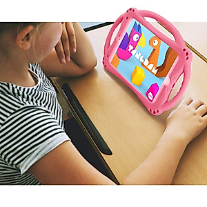 TopEsct Kids Case for iPad Mini 5 4 3 2 1,Silicone Childproof for iPad Mini 5 4 3 2 1, Built-in Handle Stand, Comes with a Strap (Pink)