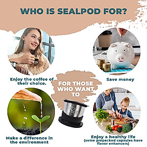 SEAL POD Reusable Nespresso Capsules - Stainless Steel Refillable Pods for Nespresso Machines (5 Pods, 120 Lids)