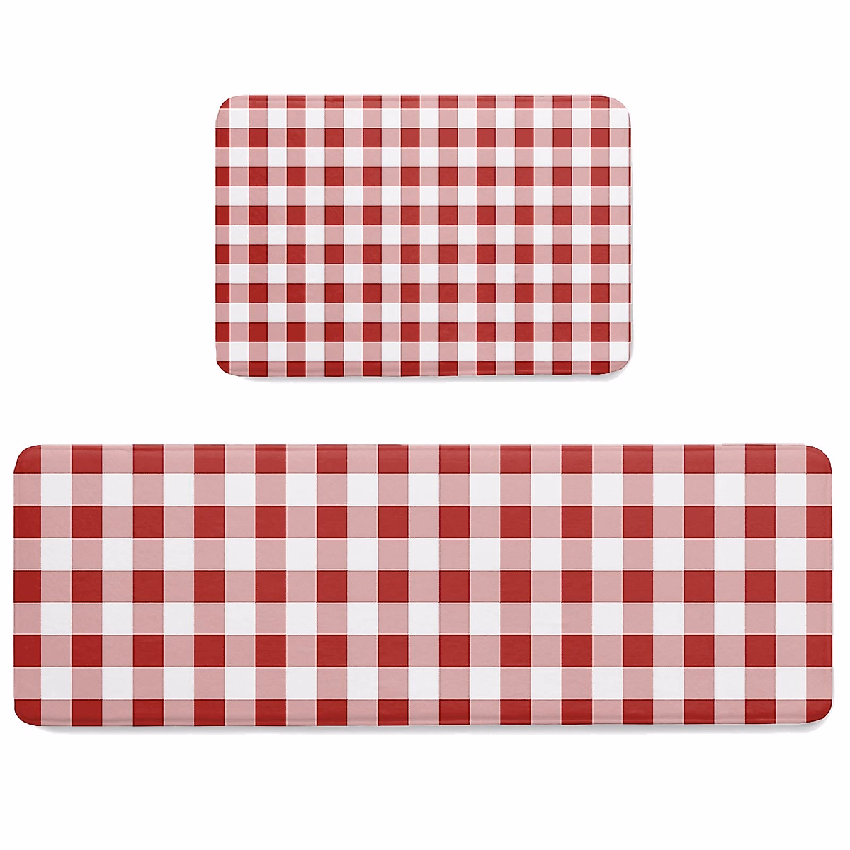 Libaoge Kitchen Mat Rug Set of 2 Red White Buffalo Plaid Runner Rug Anti-Fatigue Comfort Memory Foam Standing Mat Non-Slip Floor Door Mat for Bathroom Bedroom 16x24n+16x47in