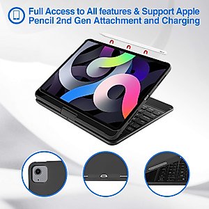 ProCase Keyboard Case for iPad Air 6th 11 inch 2024/Air 5th/4th 10.9" 2022 2020/ iPad Pro 11" 2022 2021 2020 2018, 360 Degree Rotation Wireless Keyboard with 7 Colors Backlit, Auto Sleep/Wake -Black