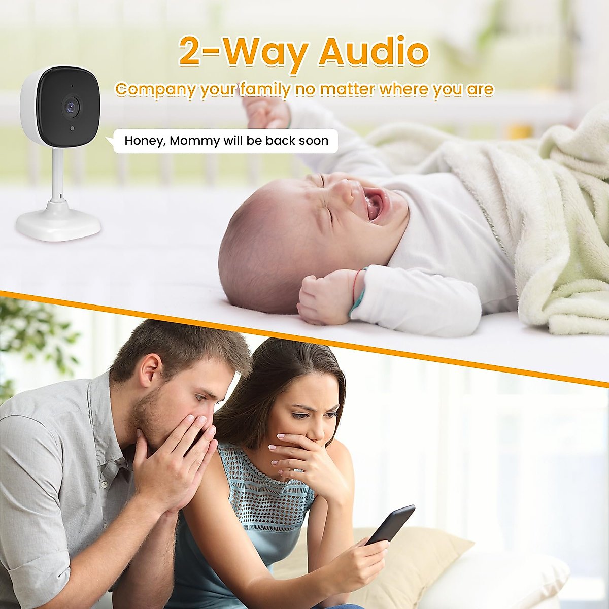 AMOROM Indoor Camera for Home Security, 3MP Pet Cameras with Night Vision, Motion Detection, Privacy Mode, 2-Way Audio, Compatible with Alexa/Google Assistant, 2.4GHz WiFi, 1 Pack
