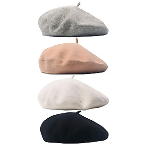 Trounistro 4 Pack Beret Hat French Beret Cap Winter Fashion Solid Color Hat for Women Girls Lady (Color Set 1)