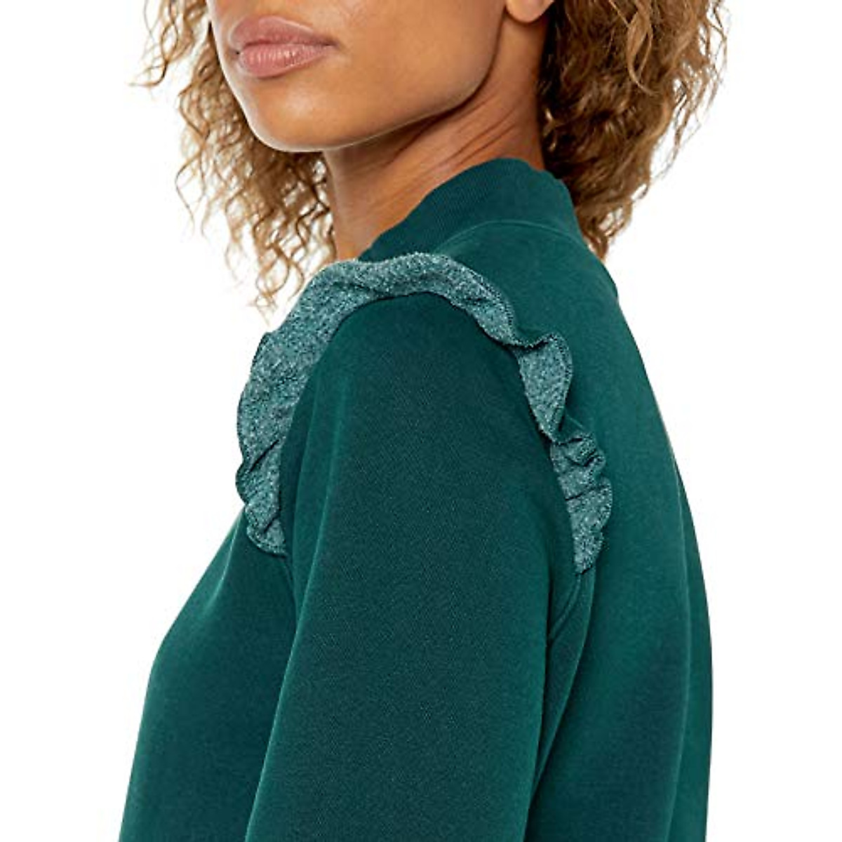 Goodthreads Women's Heritage Fleece Long Sleeve Ruffle Shoulder Sweatshirt, Emerald Green, X-Large