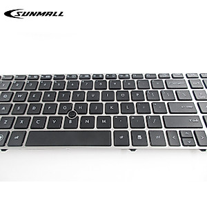 SUNMALL Keyboard Replacement with Silver Frame Compatible with HP Elitebook 8560P 8570P Probook 6560B 6565B 6567B 6570B 6575B Series Keyboard with Pointer