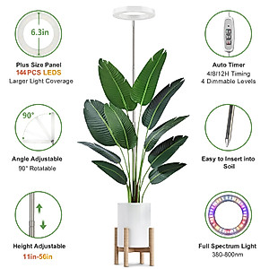 LBW Grow Lights for Indoor Plants, 144 LEDs Full Spectrum Plant Light, Large Plant Lamp with 4 Dimmable Levels, 4/8/12H Auto Timer, Height Adjustable, Halo Growing Lamp for Tall Plants, 2 Pack