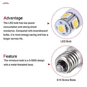 MECCANIXITY E10 Screw Base LED Bulbs 5-5050 DC 12V 1W Mini Lights Interior Lamps, Warm White Pack of 4