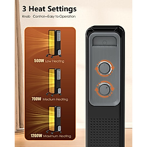 R.W.FLAME Oil Filled Radiator Heater,1200W Electric Space Heaters with 3 Heat Settings,Adjustable Thermostat,Overheat & Tip-Over Protection,Quiet Radiator Heater for Home Office Indoor Use (Black)