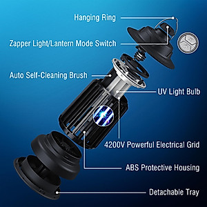 Raddy MZ-1 Outdoor Bug Zapper, Electric Mosquito & Fly Zapper, Mosquito Killer, with 24-Hour Auto Self-Cleaning Brush, 1200mAh Rechargeable Battery, Flame Light, for Patio, Camping, Garden, Farm