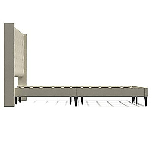 Glenwillow Home Huppe Upholstered Platform Bed Frame/Button Tufted MCM Wingback/Mattress Foundation/No Box Spring Needed/Easy Assembly, Beige, California King