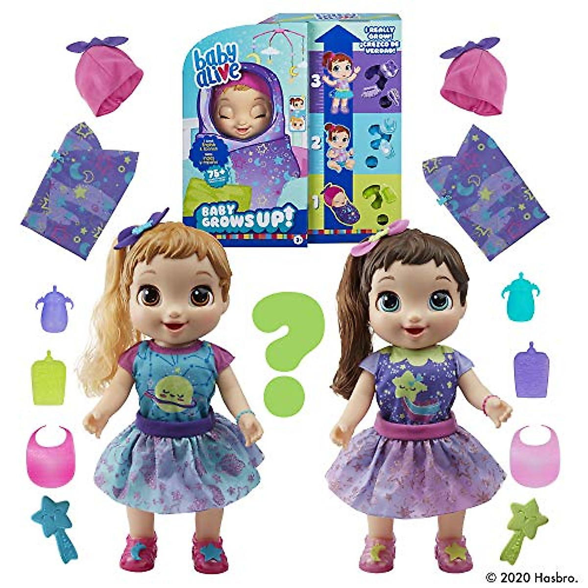 Baby Alive Baby Grows Up (Dreamy) - Shining Skylar or Star Dreamer, Growing and Talking Baby Doll, Toy with 1 Surprise Doll and 8 Accessories, Blue