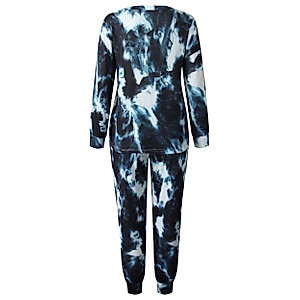 LOGENE Women's Pajama Sets Tie Dye Sweatsuit Long Sleeves 2 Pcs Sleepwear Set