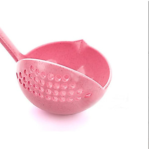 2 In 1 Kitchen Ladle Soup Pan Spoon with Filter Strainer (Pink)