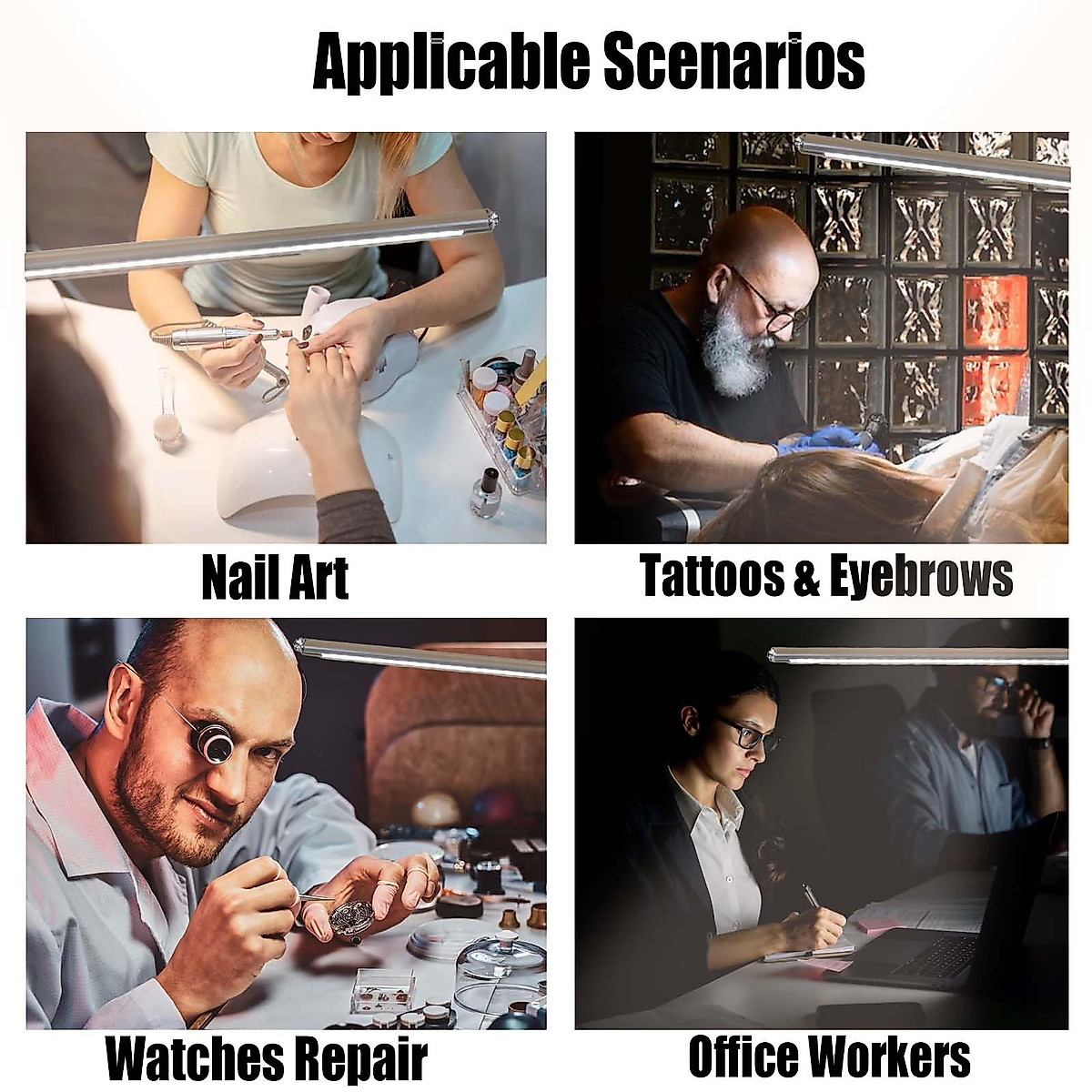 Brokimis Desk Light with Clamp, USB LED 8 W Clip Nail Desk Lamp Eye Care Flexible GooseNeck 360° Swivel Clamp Light for Manicure Reading Eyebrow Trimming Office Tattoo with Adapter