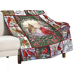 reoqeosy Cardinal Blanket Christmas Bird Throw Blanket Cardinal Gifts for Girls Woman Kids Cozy Comfort Soft Plush Fleece Flannel Blanket for Couch Sofa Bed 40"x50"