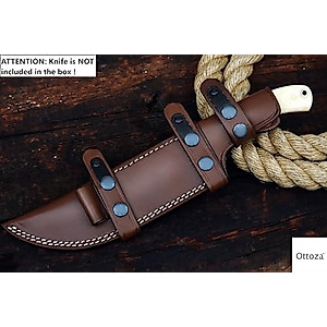 Ottoza Handmade XL Leather Knife Sheath RIGHT HAND Tracker Knife Sheath - Bushcraft Knife Sheath - Hunting Knife Sheath - Survival Knife Sheath Horizontal Carry Dark Brown TOP GRAIN LEATHER No:124