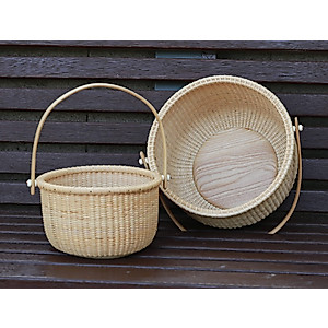 Teng Jin Open Round Nantucket Basket with Handles Handwoven Storage Serving Baskets for Easter, Picnics, Gifts, Home Decor and More several sizes ranging from 5” 13”