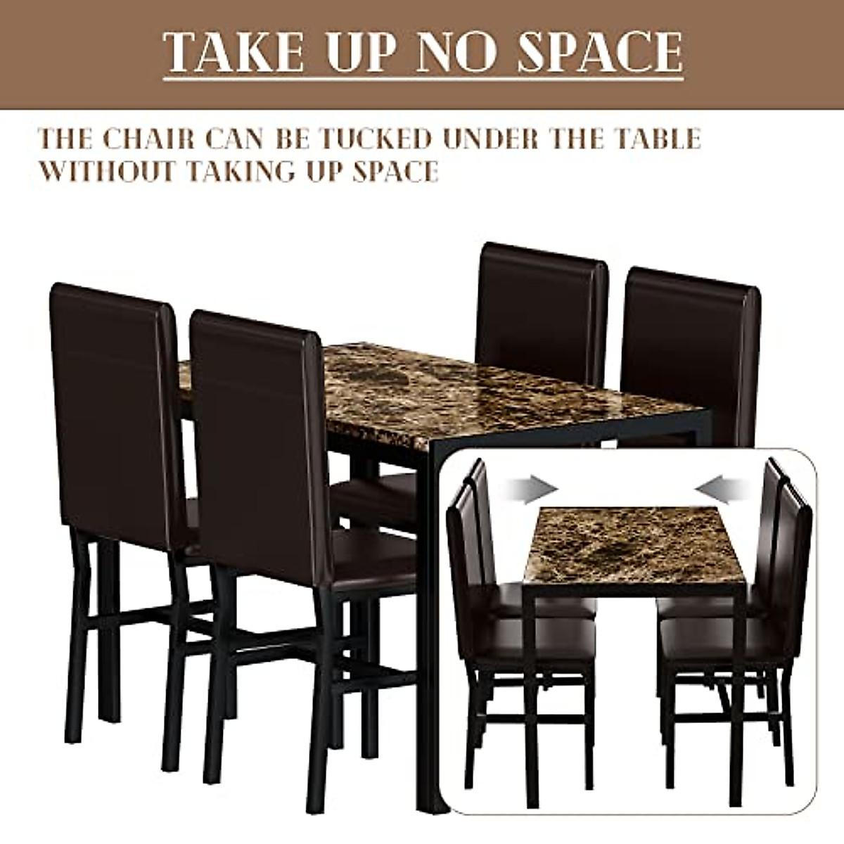 DKLGG Marble Dining Table Set for 4, 5-Piece Faux Marble Kitchen Table and Chairs for 4, Space Saving Dining Room Table Set w/4 Upholstered PU Leather Chairs, Ideal for Dining Room, Kitchen, Corner