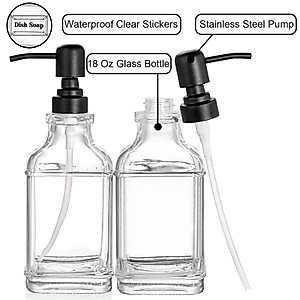 YOUEON 4 Pack 18 Oz Glass Soap Dispenser with Pump, Thick Glass Hand Soap Dispenser with Rust Proof Stainless Steel Pump & Clear Stickers, Refillable Soap Dispenser Set for Kitchen, Bathroom