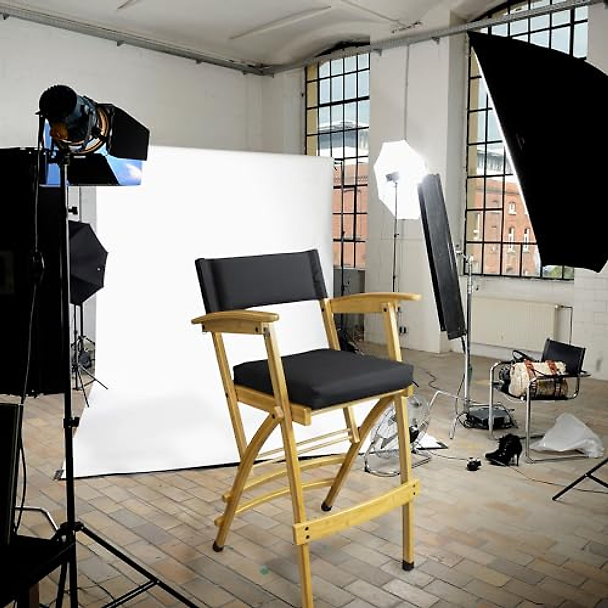 Hollywood Chairs Bamboo Wood Foldable Director's Chair, 32" Tall Folding Chair, Black