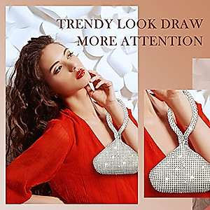 2 Pieces Women's Evening Handbags Rhinestone Clutch Wedding Purse Rhinestone Bag Triangle Bling Glitter Clutch Bag Round Ball Crystal Tassel Evening Bag for Bridesmaid Engagement Party(Silver)