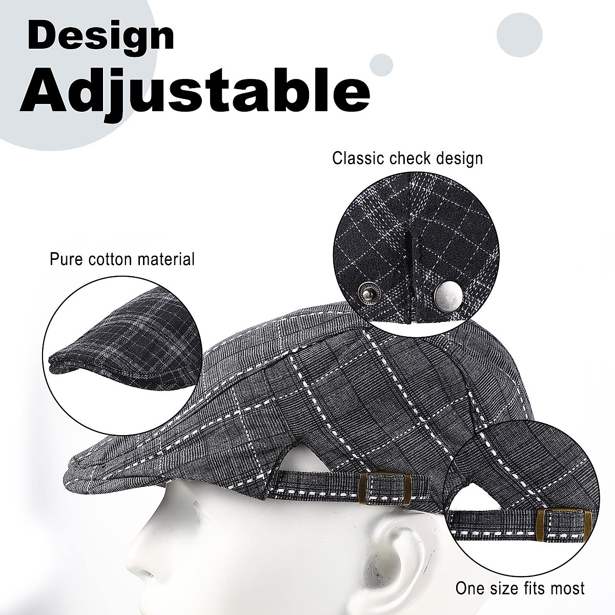 Jadive 4 Pcs Newsboy Hats for Men Cotton Flat Cap Adjustable Breathable Cap for Men Newsboy Driving Hunting Hat Newsboy Hat