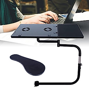 Cutycaty Chair Keyboard Tray, Laptop Keyboard Mouse Chair Stand Laptop Holder with USB Fan, Adjustable Mouse Mount Installed to Chair, Stainless Steel Keyboard Mount with -85°~ +20°Tilt